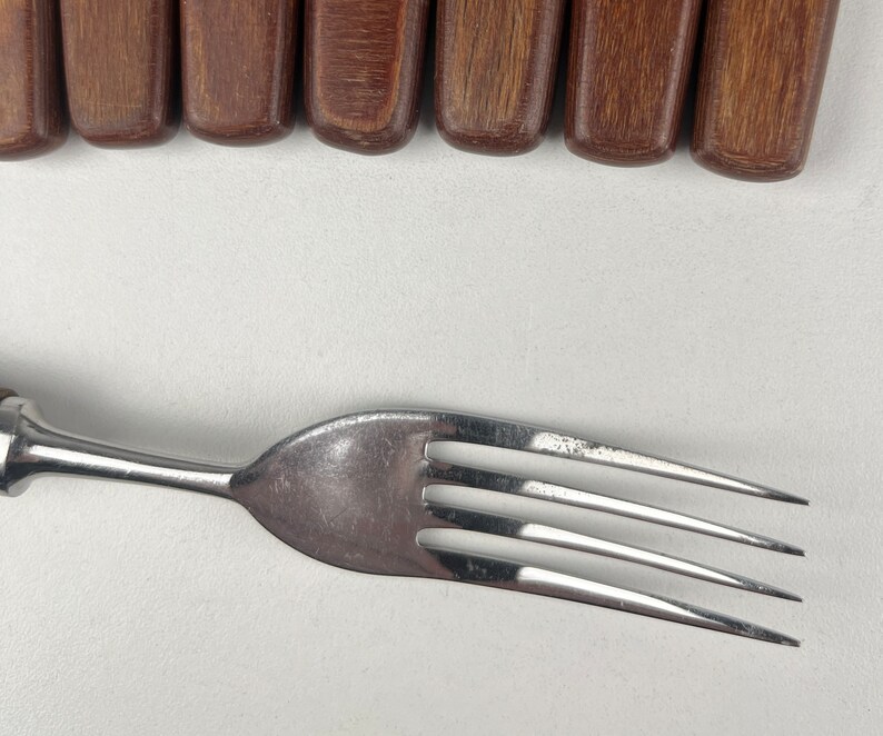 Set 8 Retro Forks 7 Stainless Steel With Wood Handle Mid Century Modern ...