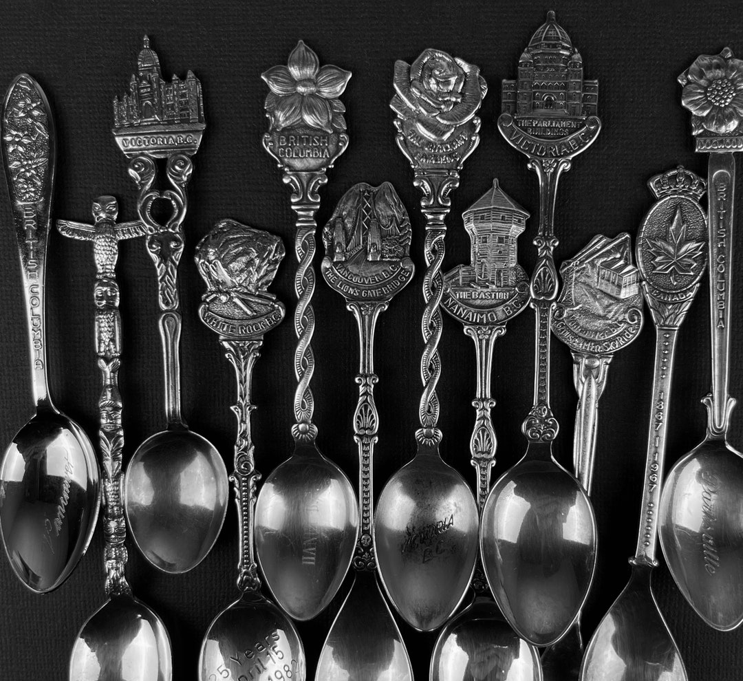 12 X Silverplate Souvenir Spoons British Columbia Canada Themes Epns ...