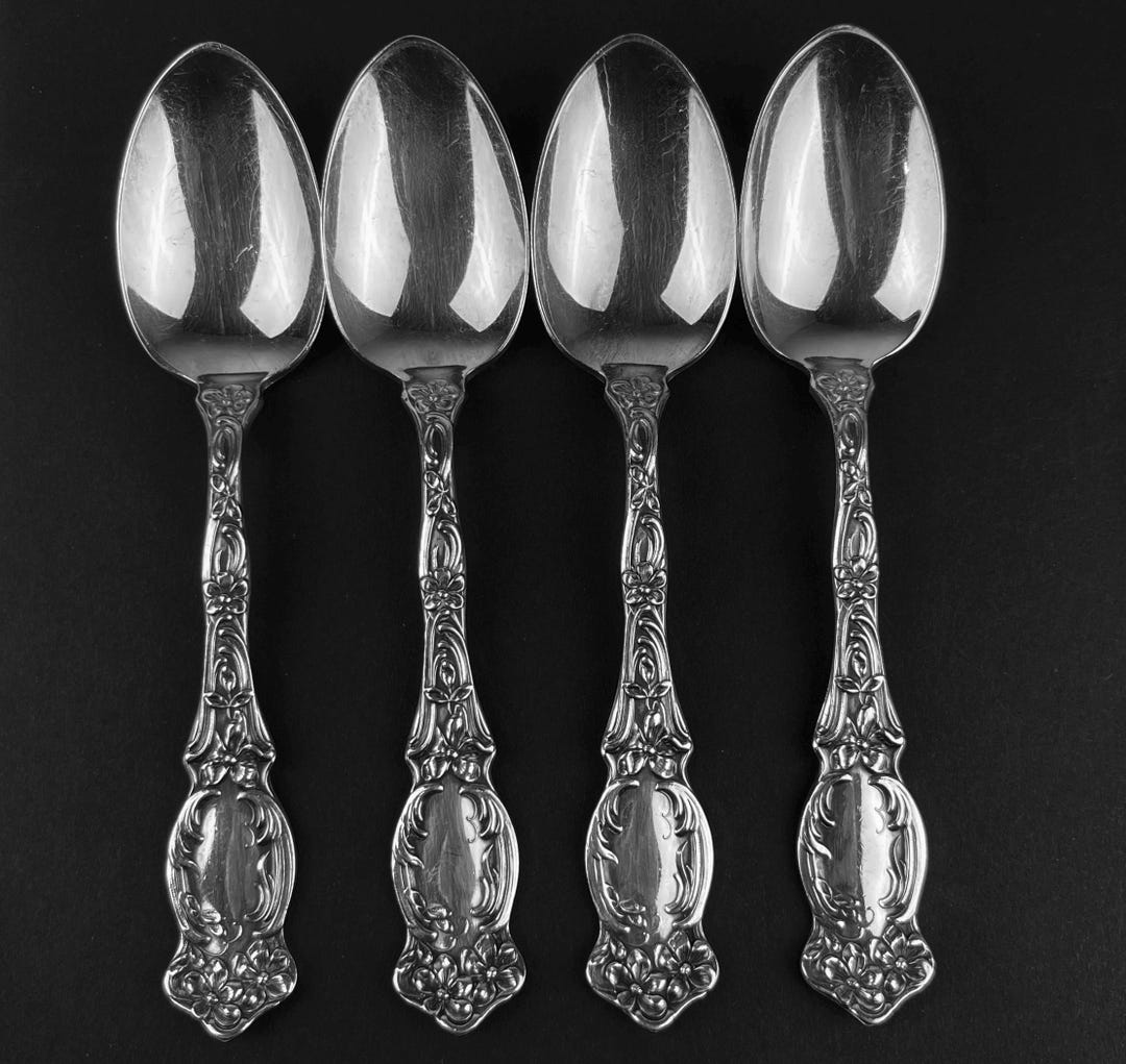 4 X Antique Teaspoons Violet 1905 Pattern Simeon George Vintage ...