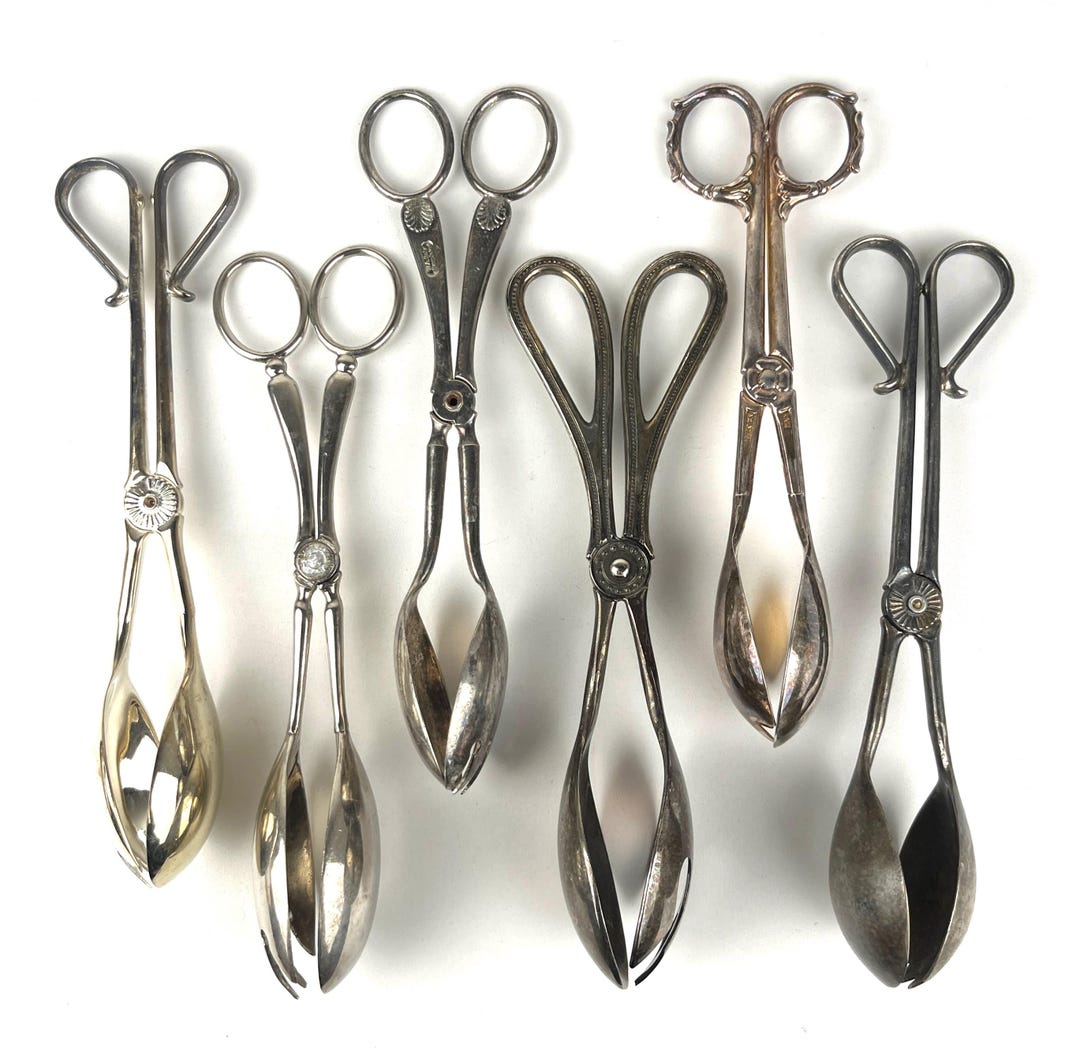 6 Large Tongs Silverplate Epns Buns Cookies Desserts Etc Italy Others ...