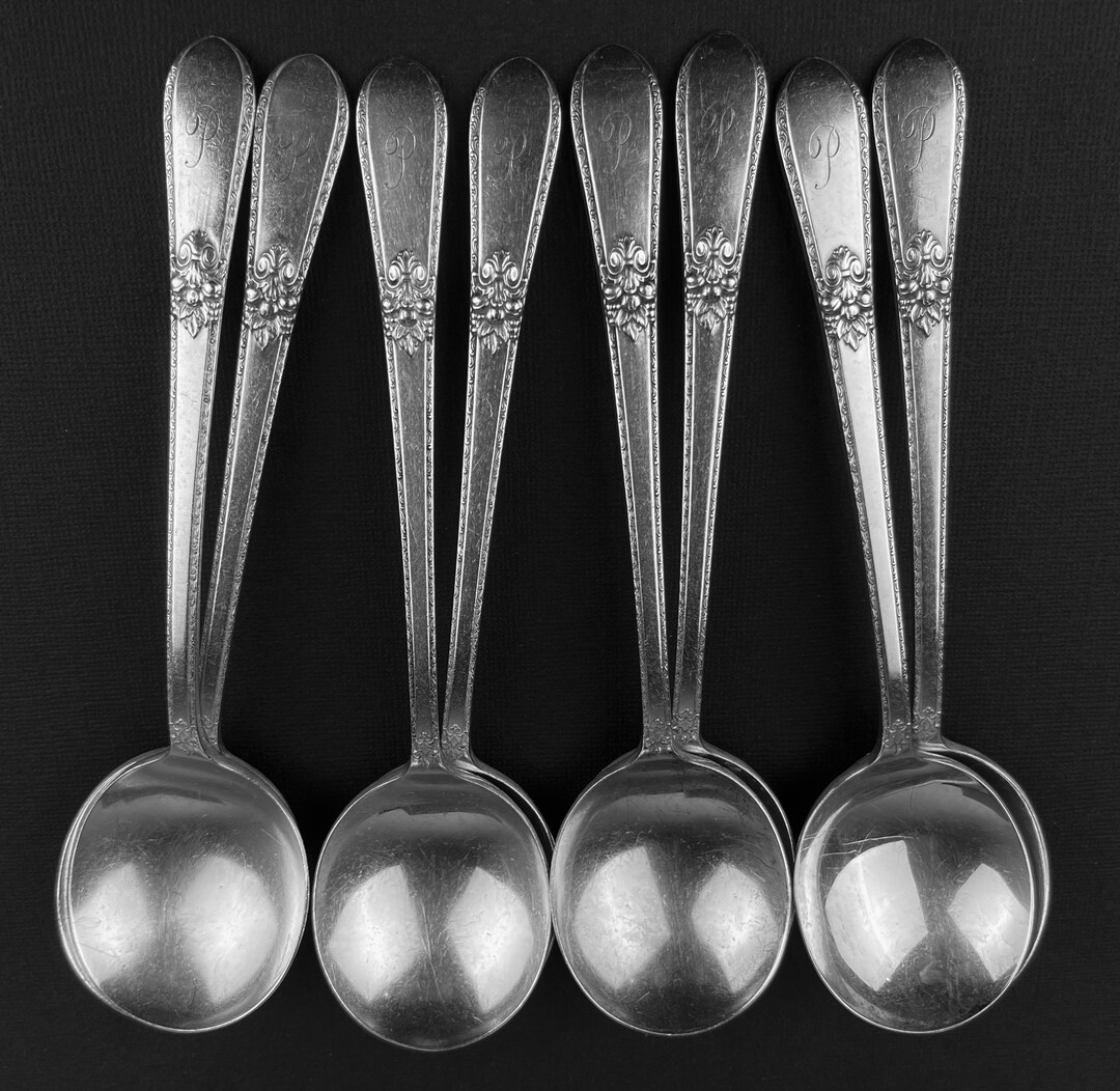8 X Vintage Gumbo Soup Spoons Monogrammed p Adoration 1839 1847 Rogers ...