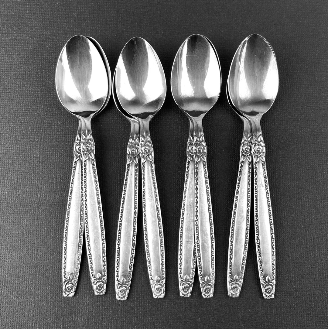 8 X Retro Five O'clock Coffee Spoons - Stainless Steel - Nasco Rose ...