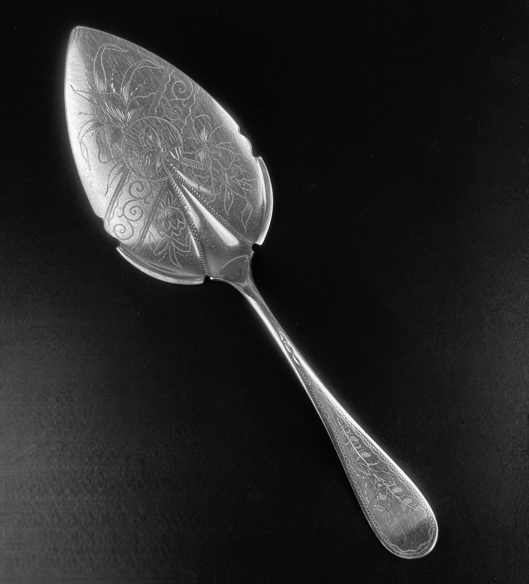 Antique Cake Server - Hand Engraved Butterfly + Flowers - Quintard Bros ...