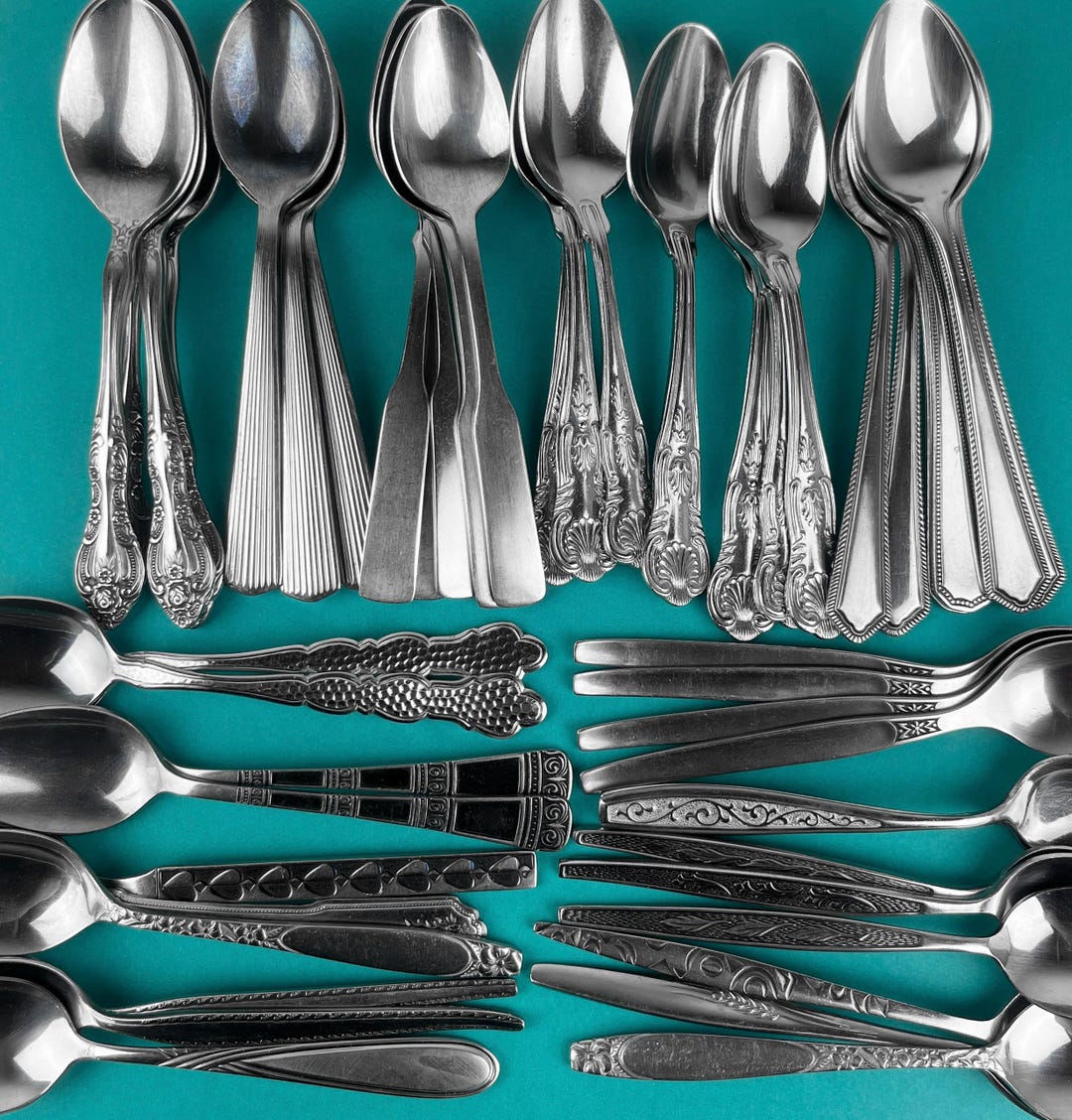 50 X Retro Teaspoons - Mid Century - Mix + Match - Vintage Stainless ...