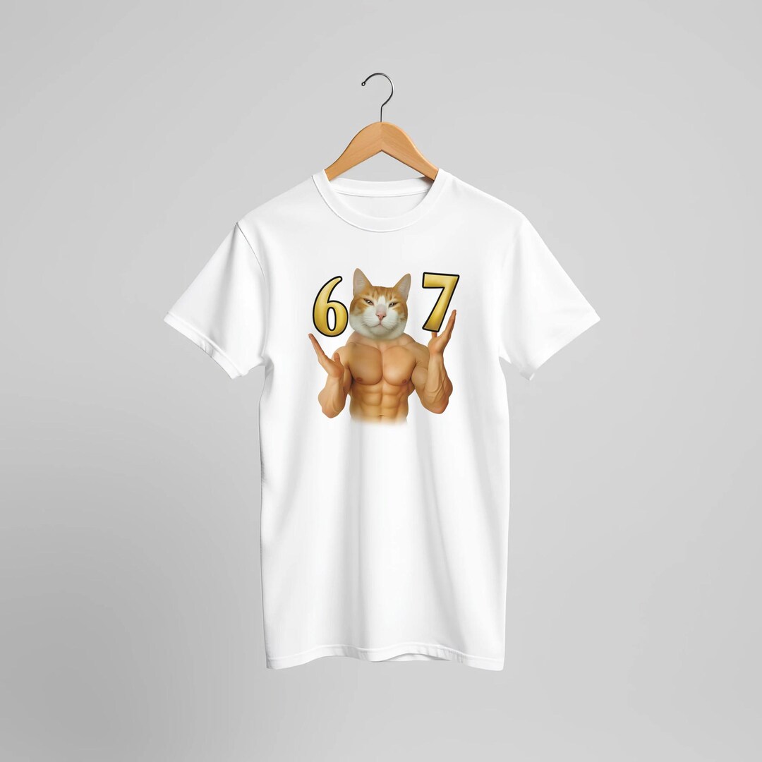 Funny Cat Meme Shirt, Muscle Cat Flexing 6 7 Tee, Quirky Workout ...