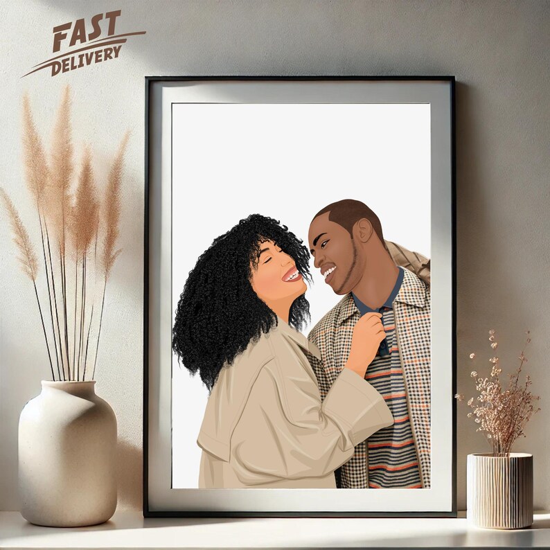 Custom Couple Portrait, Personalized Digital Art, Romantic Gift for ...