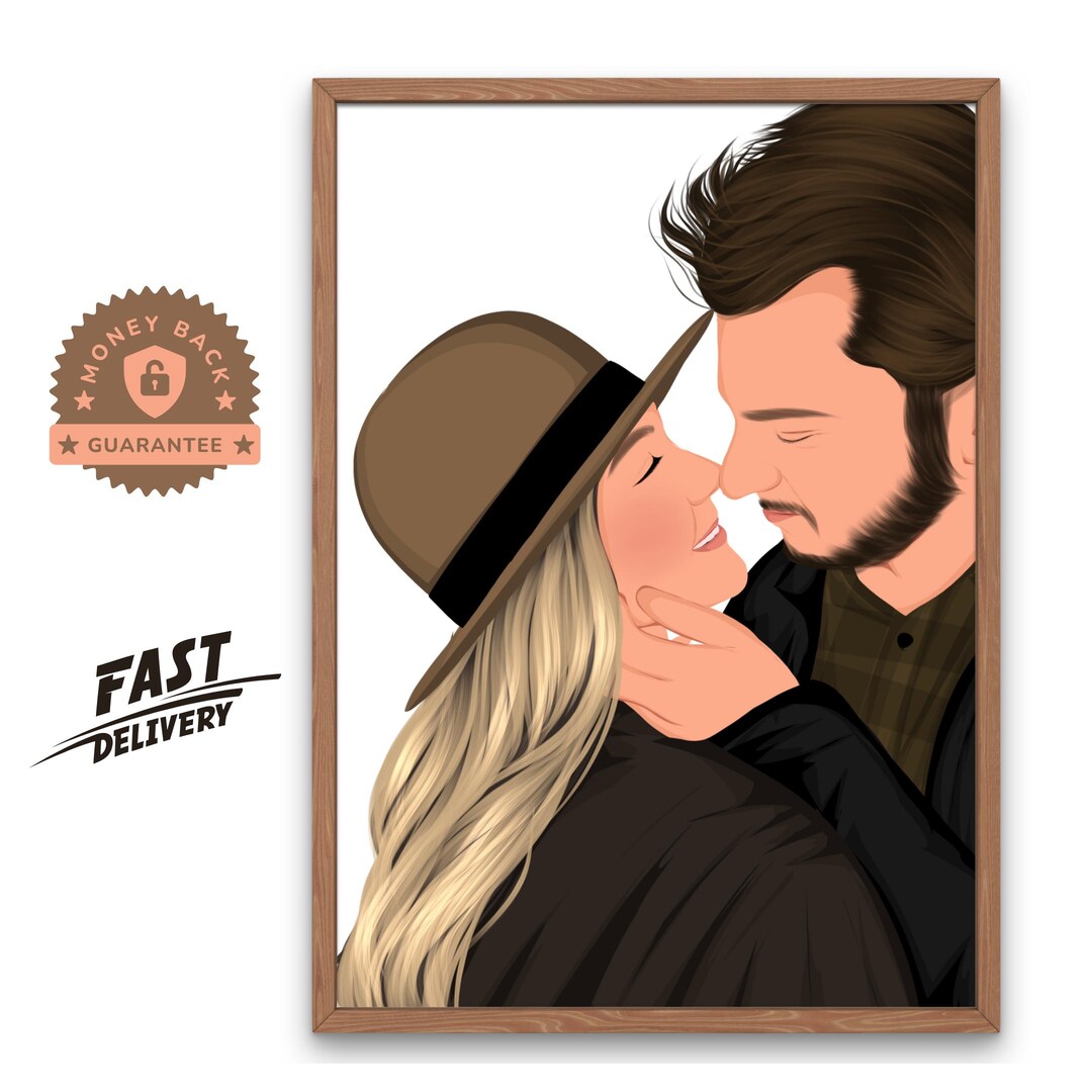 Custom Couple Portrait, Romantic Couple Drawing, Wedding Gift for Him ...