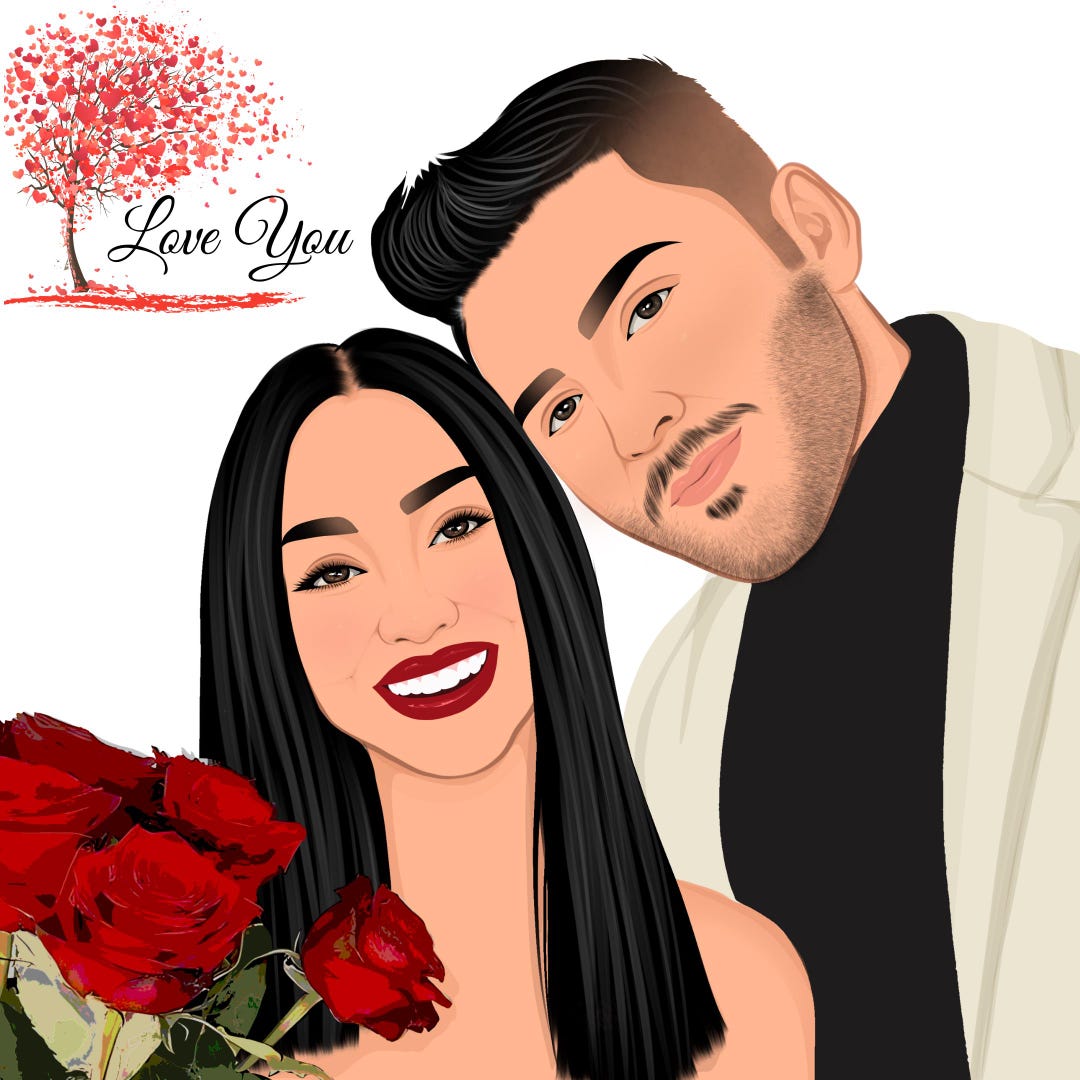 Custom Faceless Portrait From Photo, Personalized Engagement Drawing ...