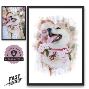 Custom Birthday Portrait With Fun Colorful Pet and Owner Digital Art ...