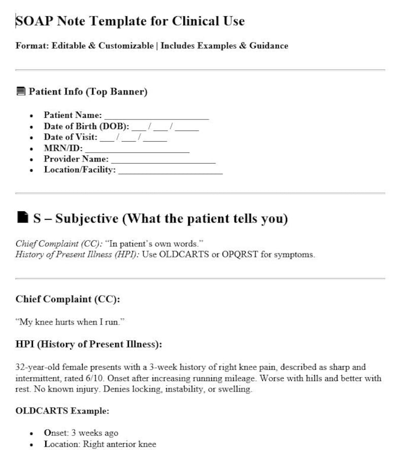 SOAP Note Template + Clinical Examples – Msk, Cardio, Gastro (gi ...