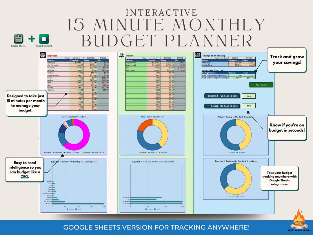 Interactive 15 Minute Monthly Budget Planner | Bill Tracker Financial ...
