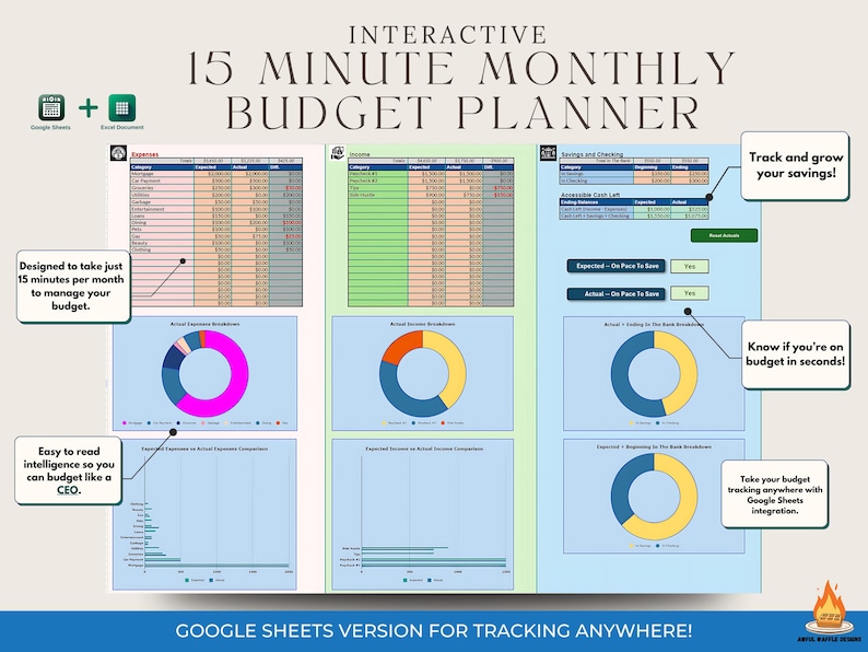 Interactive 15 Minute Monthly Budget Planner | Bill Tracker Financial ...