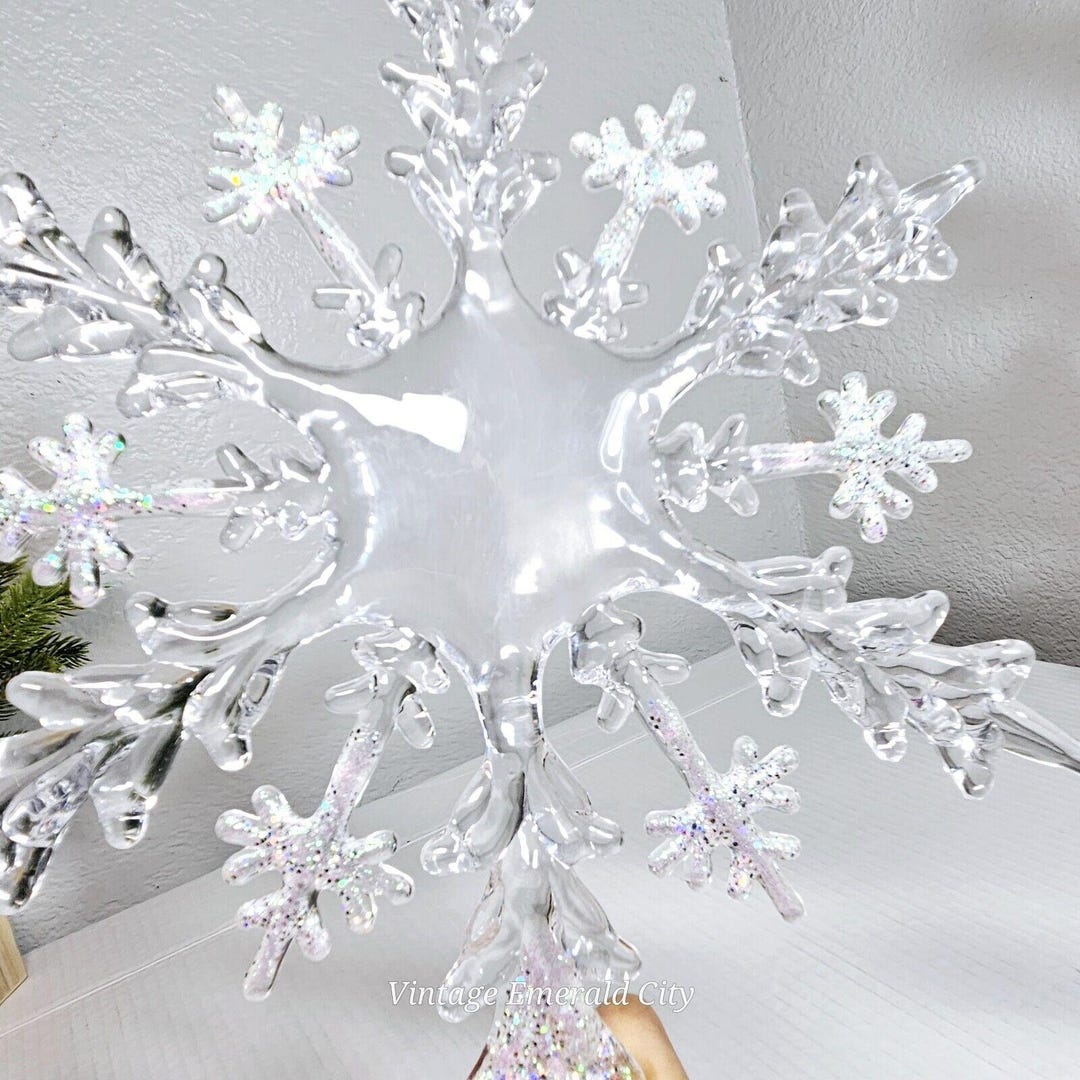 Vtg Acrylic Angel Snowflake Tree Topper Cone Holiday Large Clear ...