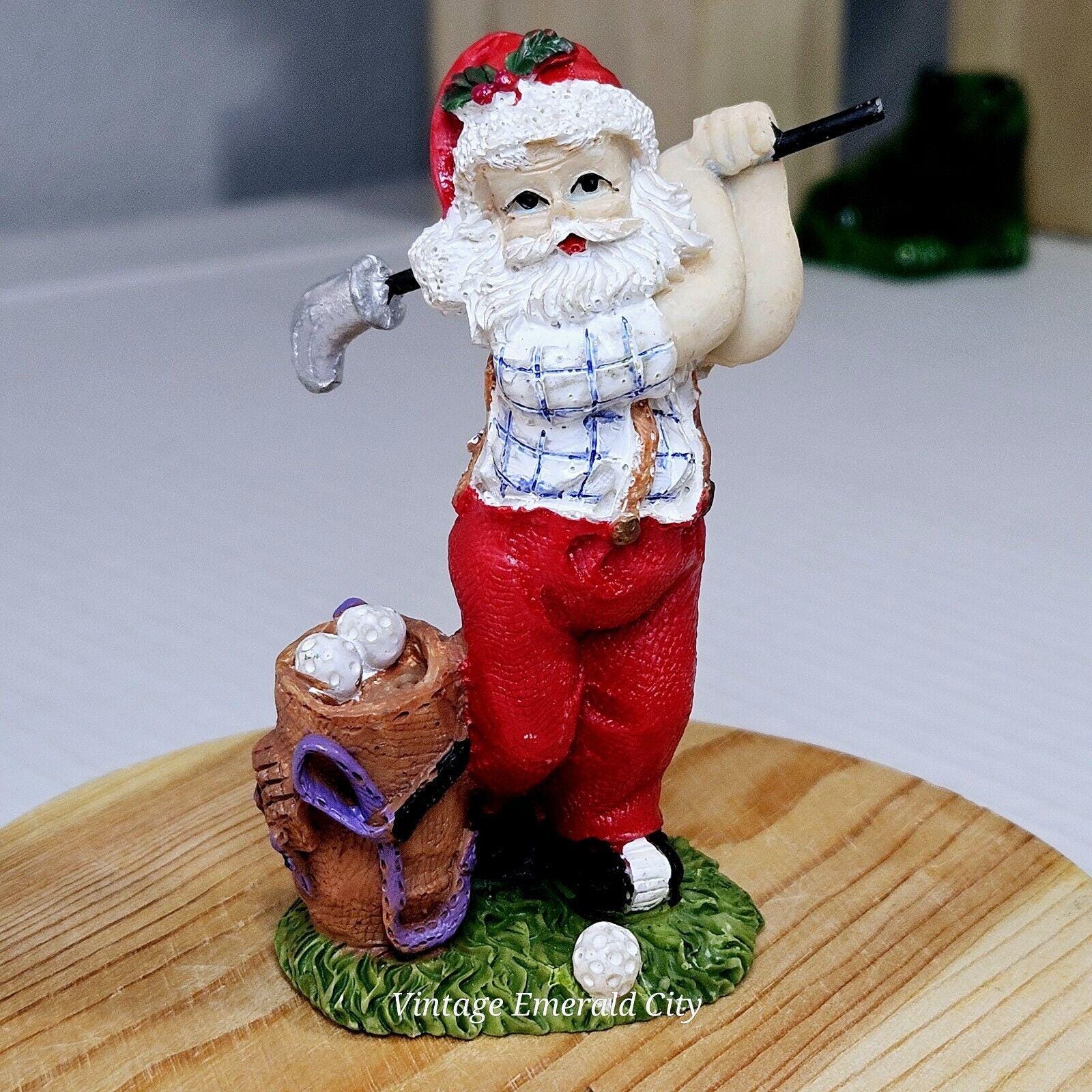 Vtg Santa Claus Playing Golf Resin Christmas Holiday Ornament Papa Noel ...