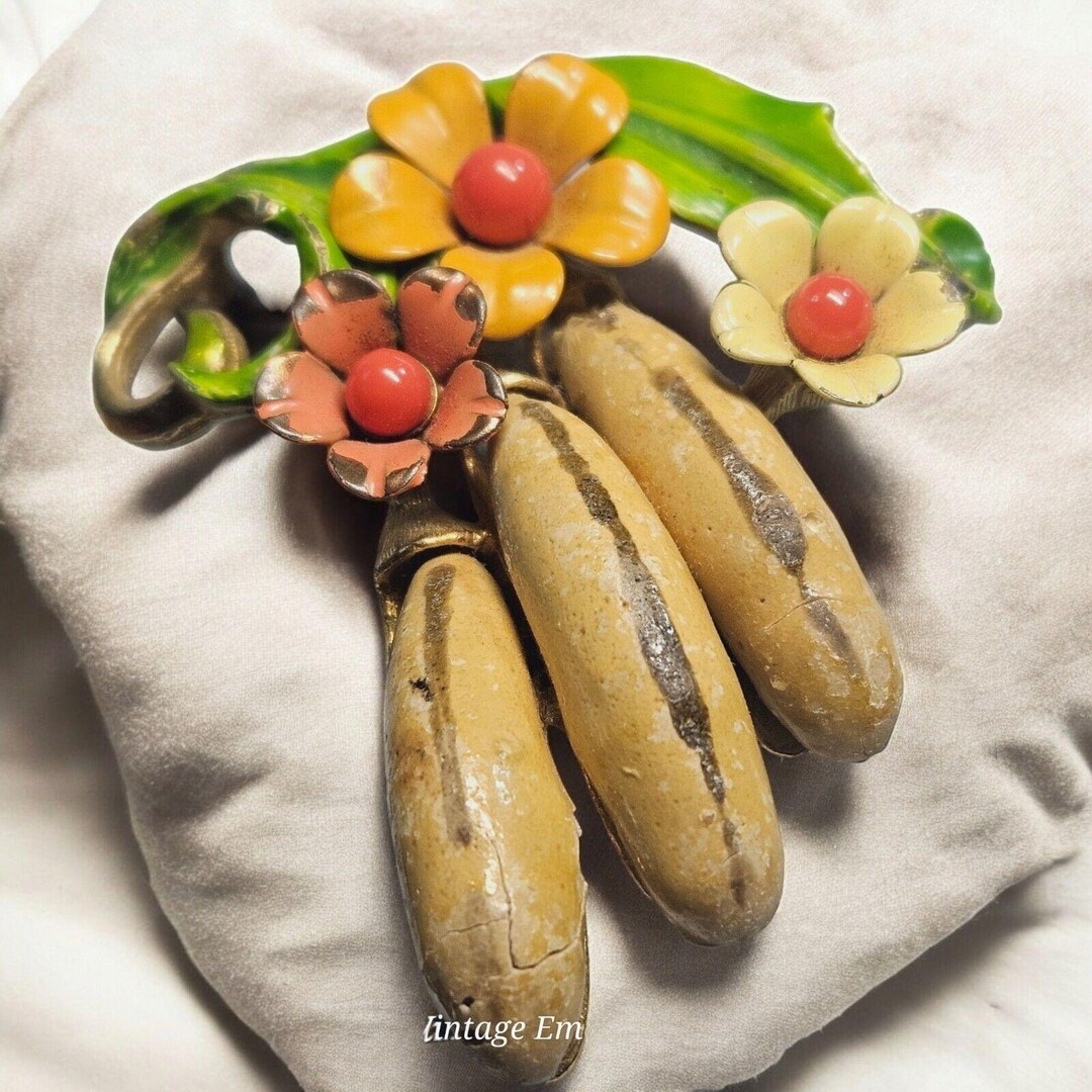 Selini Brooch 3d Banana Flower Tropical Fruit Selro Enamel Metal Pin ...