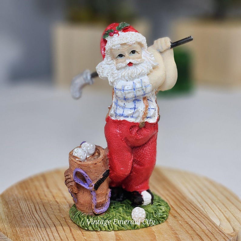 Vtg Santa Claus Playing Golf Resin Christmas Holiday Ornament Papa Noel ...