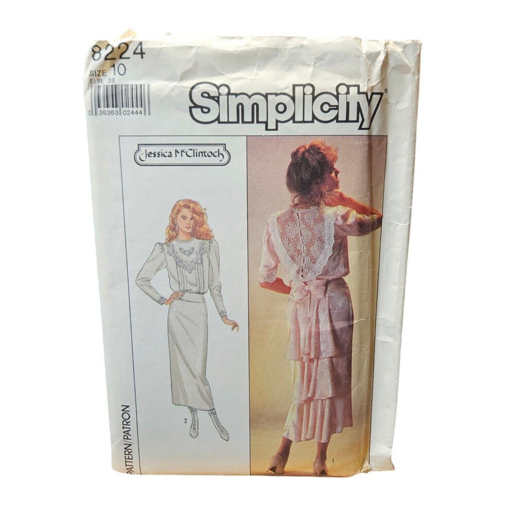 Simplicity 8224 Vtg 80s Dress Jessica Mcclintock Fish Tail Back Flounce ...