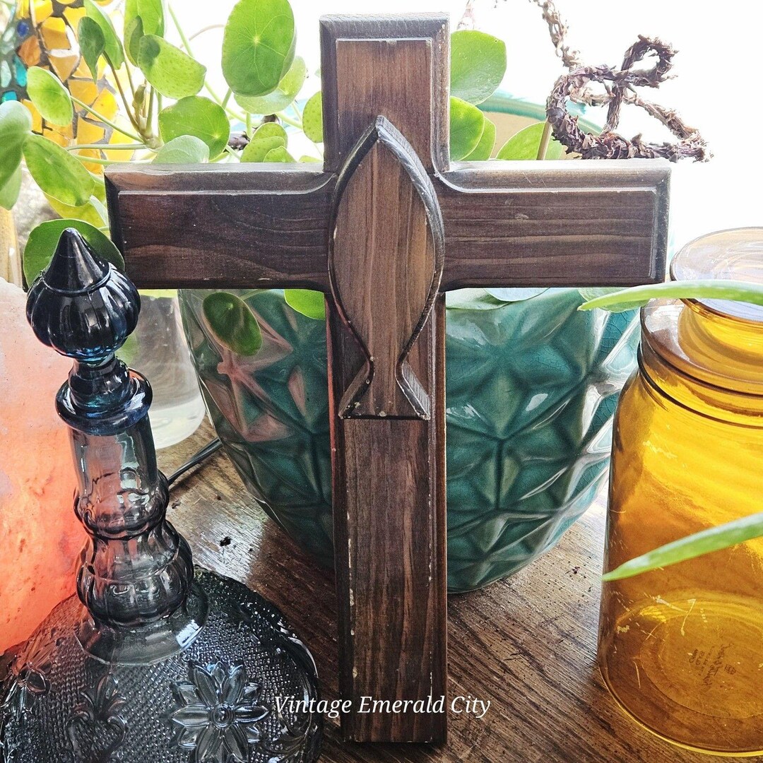 Vtg Hand-carved 12" Wooden Cross Brown Rustic Decor Easter Jesús ...