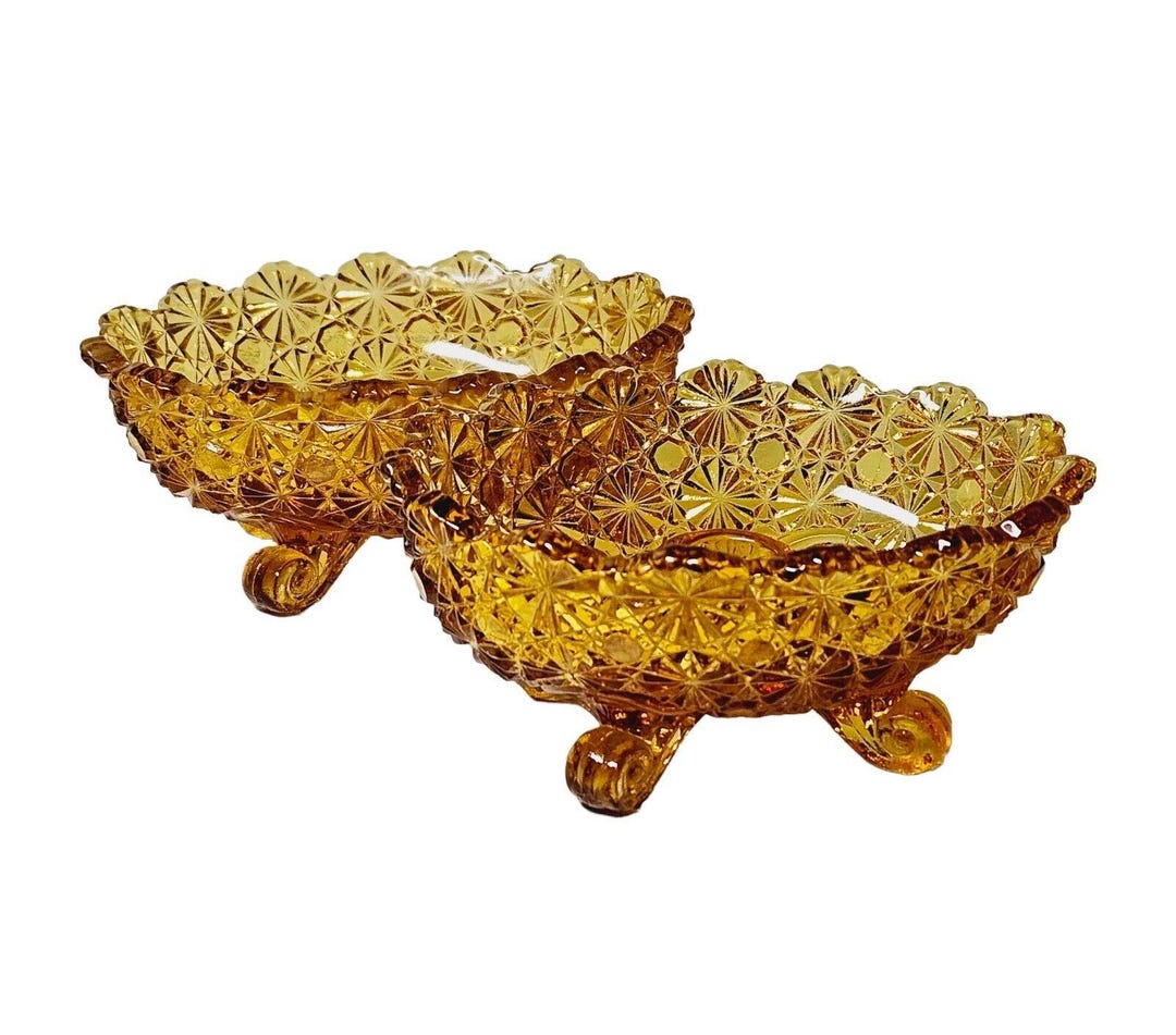 Vintage Fenton Glass 5 Inch Daisy & Button Candle Holders Set Amber ...