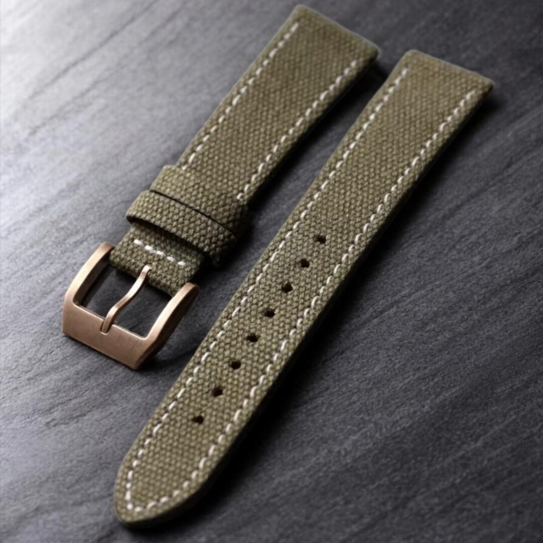 Handcrafted Canvas Laminated Leather Watch Strap 2.6MM Thick Watchband ...