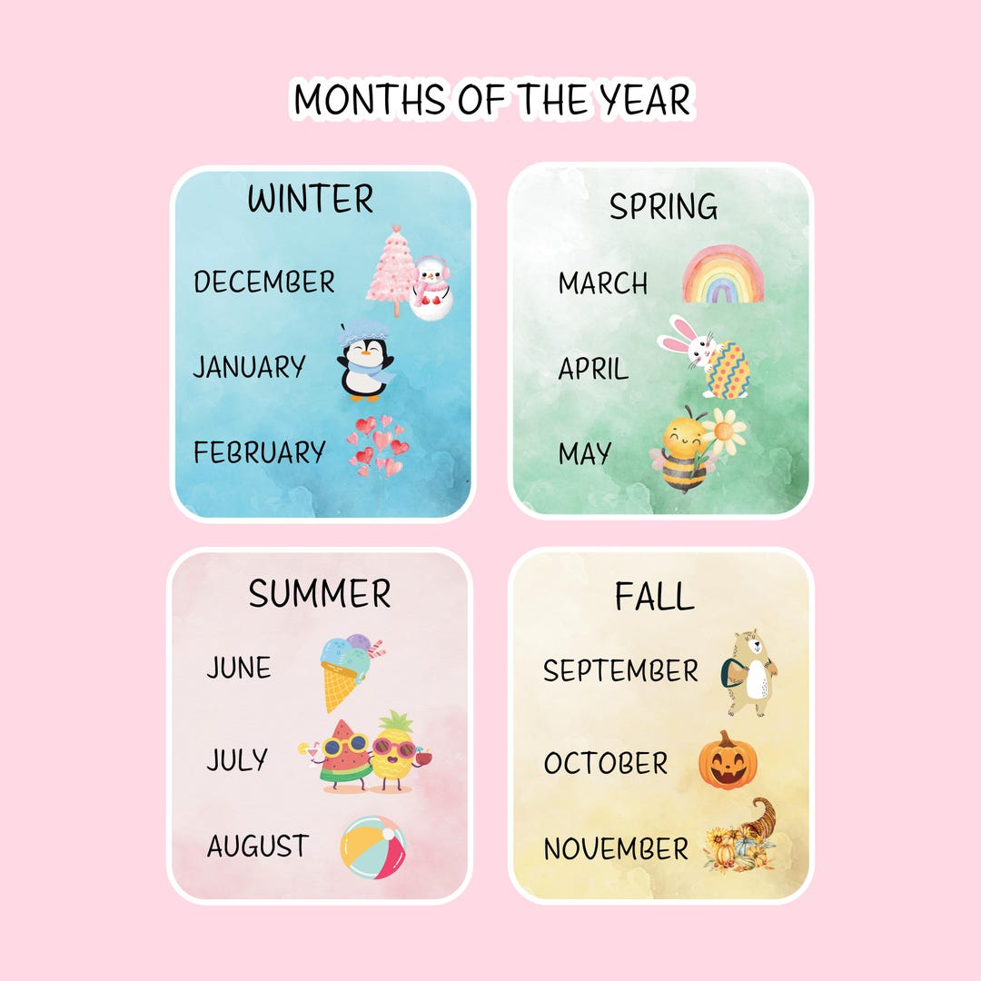 Months & Seasons Sticker Set, Teacher Sticker PNG, Back to School ...