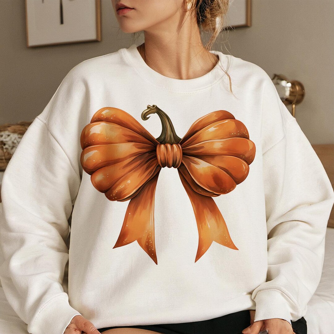 Pumpkin Bow PNG, Coquette Fall Aesthetic, Girly Halloween Pullover ...