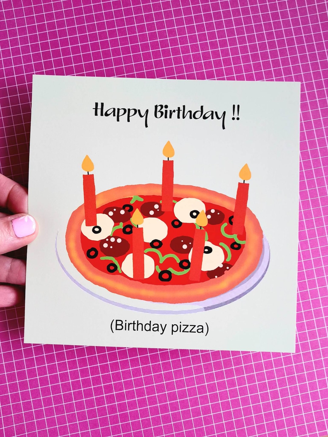 Pizza Birthday Card With Candles, for Pizza Lovers, Card for Children ...