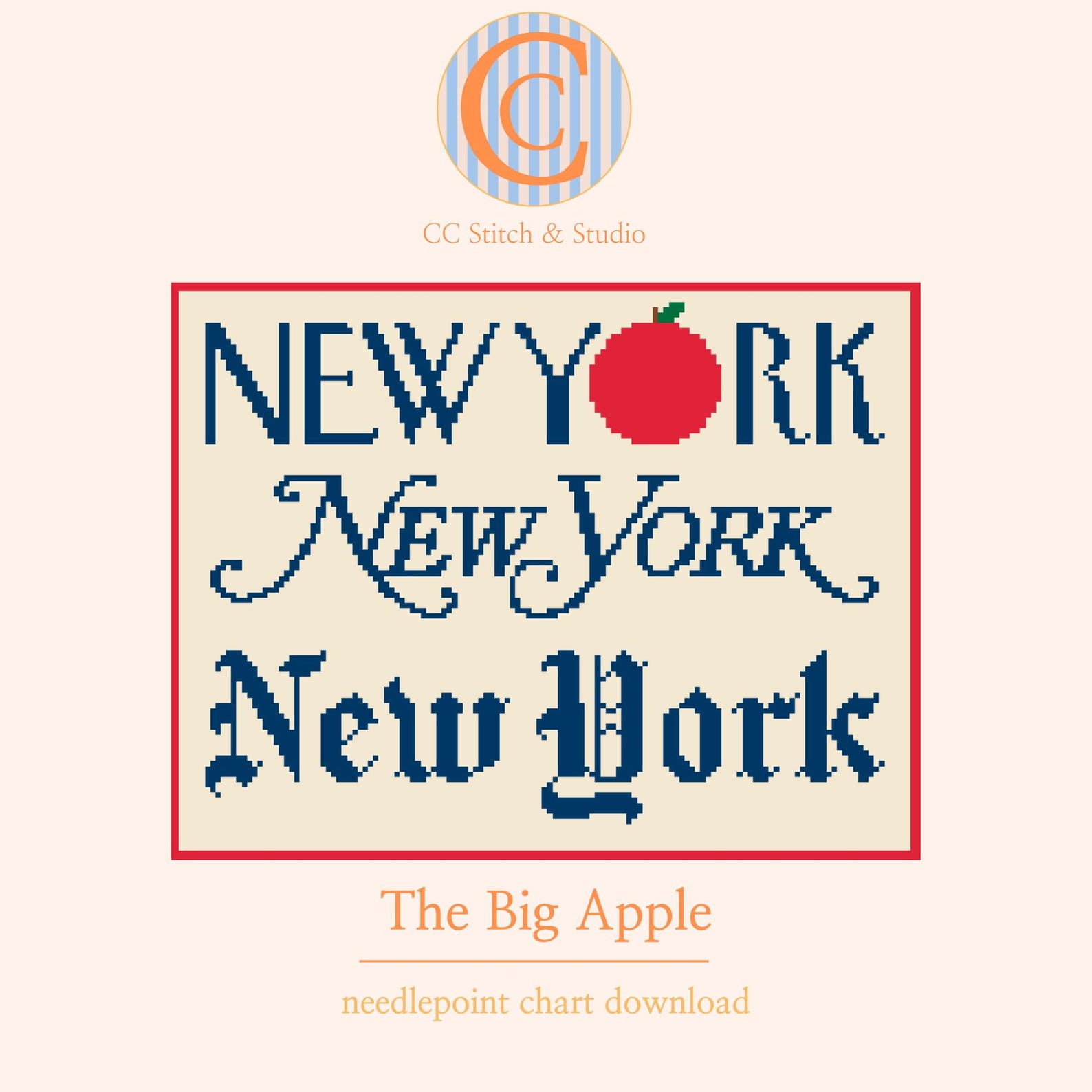The Big Apple - Classic NYC Fonts - New York City Needlepoint Chart ...