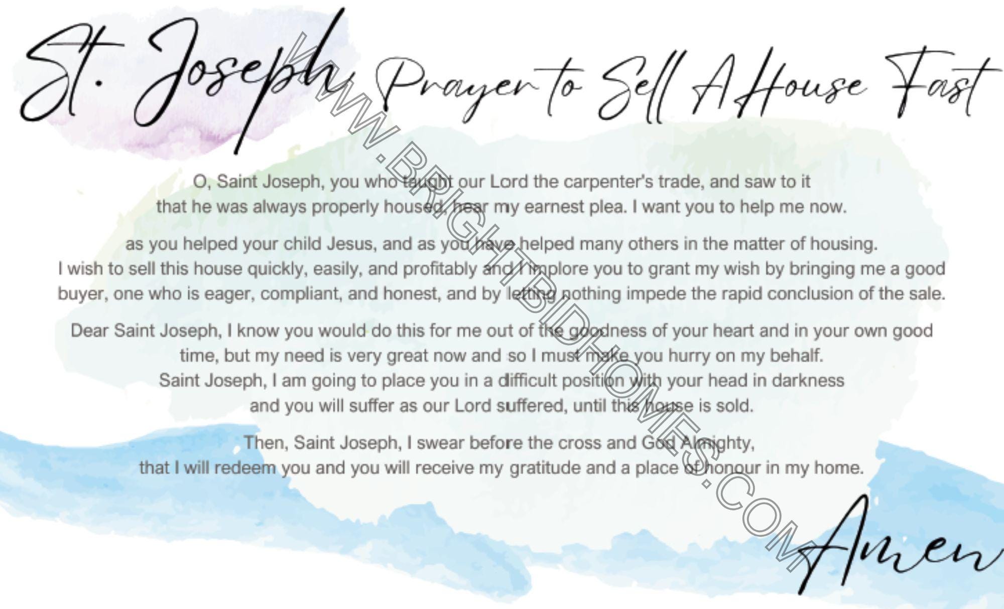 Printable Prayer to St. Joseph for Selling Your House Fast – Digital ...