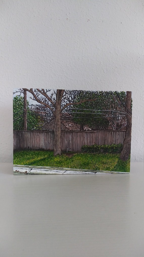 Backyard Again Tiny Artwork Original Wall Art Desk Art - Etsy