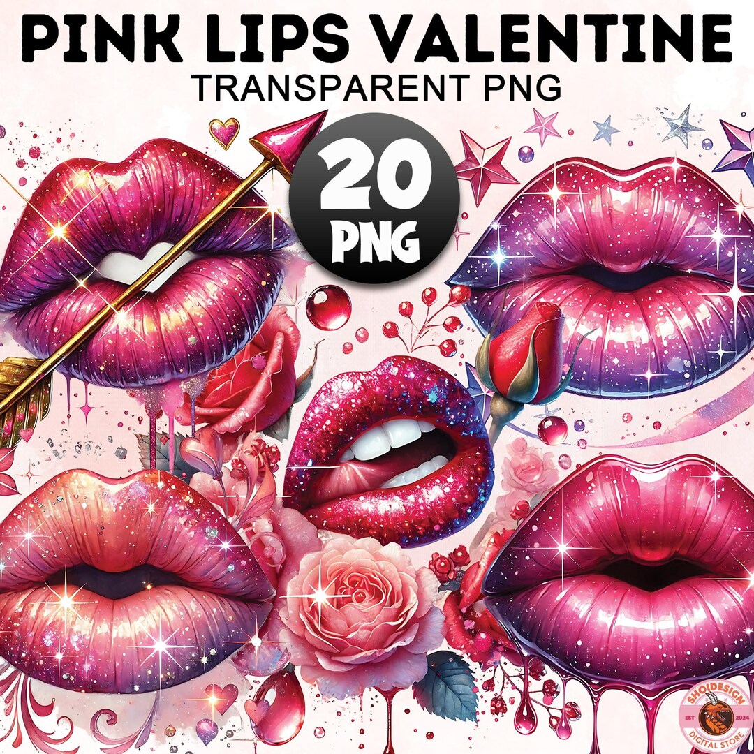 20 Watercolor Pink Valentines Lips Clipart, Pink Valentines Lips Png ...