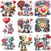 20 Watercolor Valentines Robot Clipart, Valentines Robot Png Bundle ...
