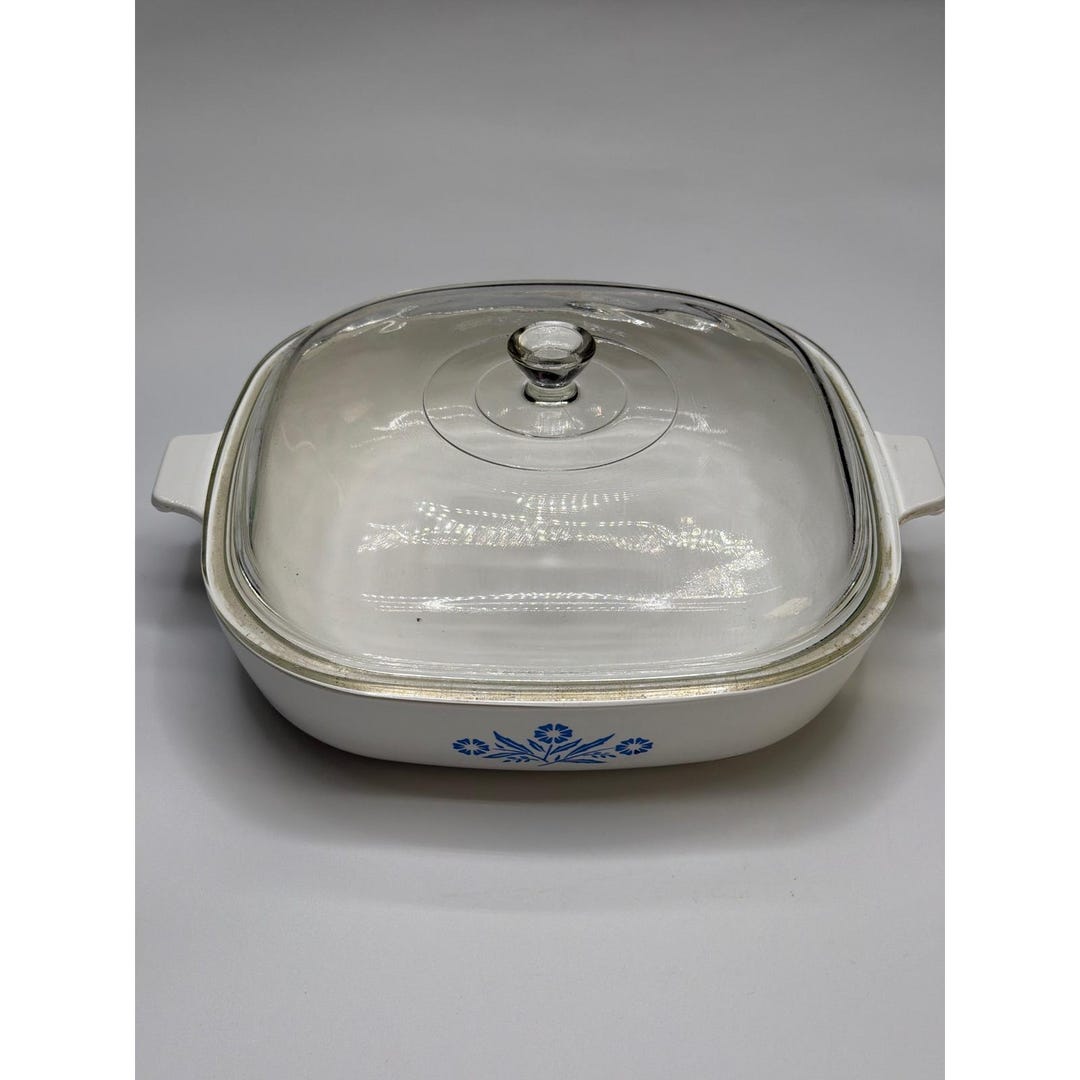 Corning Ware 10" Square Casserole Dish With Glass Lid Blue Floral Made ...