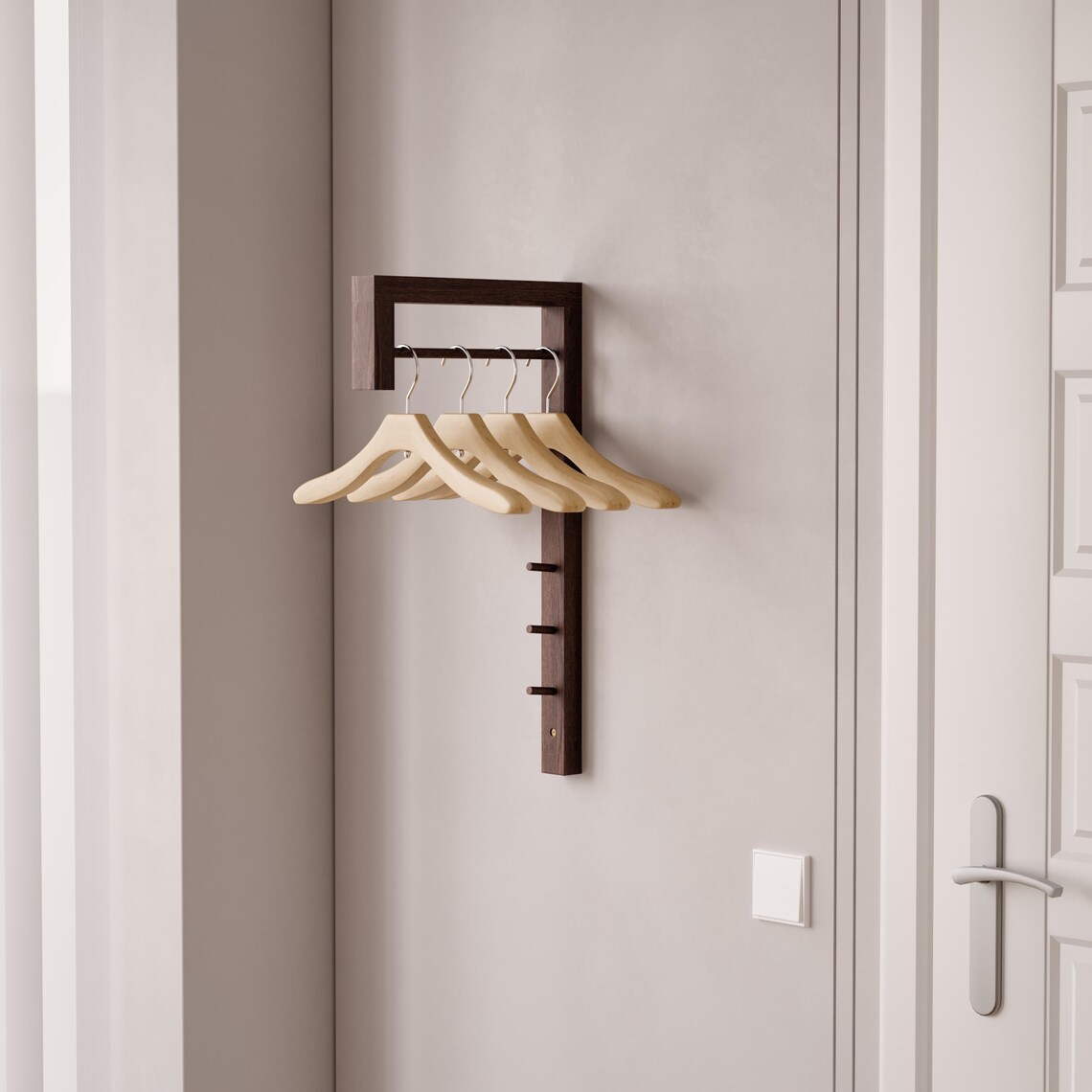 Natural Oak Wall Hanger With 3 Hooks - Modern Coat Rack for Small ...