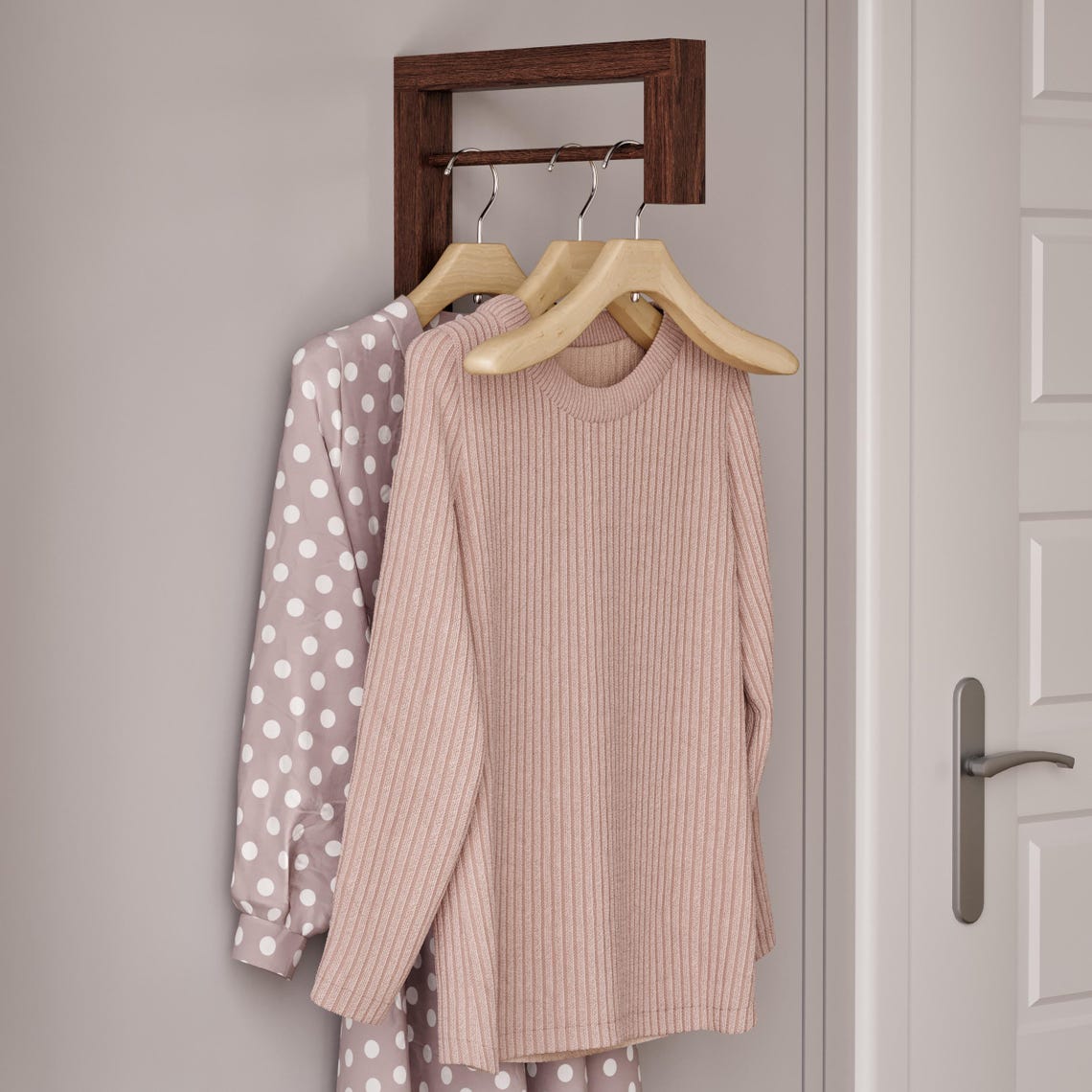 Natural Oak Wall Hanger With 3 Hooks - Modern Coat Rack for Small ...