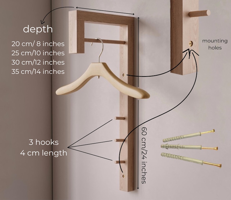 Minimalist Wooden Wall-mounted Coat Rack With Hooks - Entryway ...