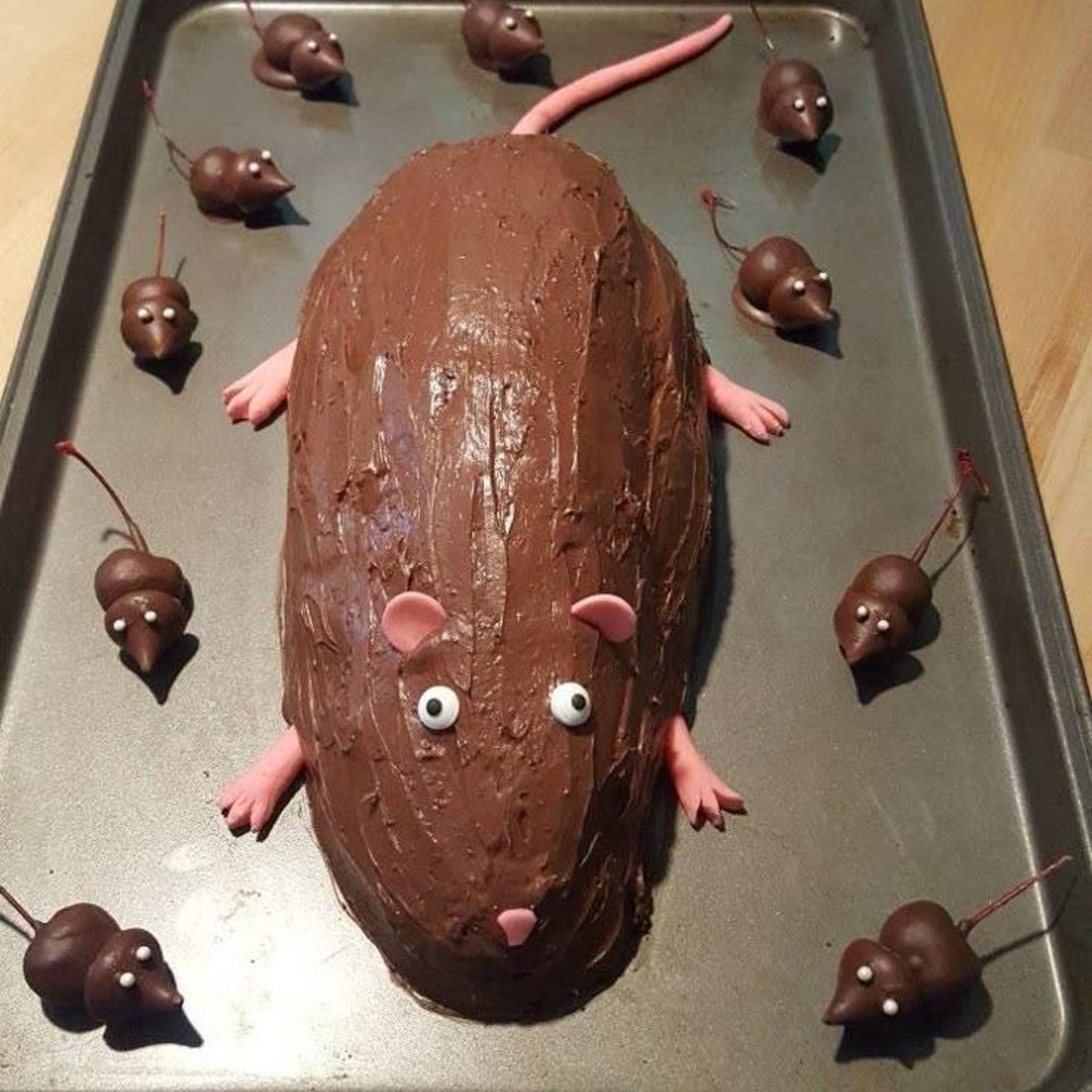 Handmade Chocolate Rat Cake With Cherry Mice - Unique Rodent Dessert ...