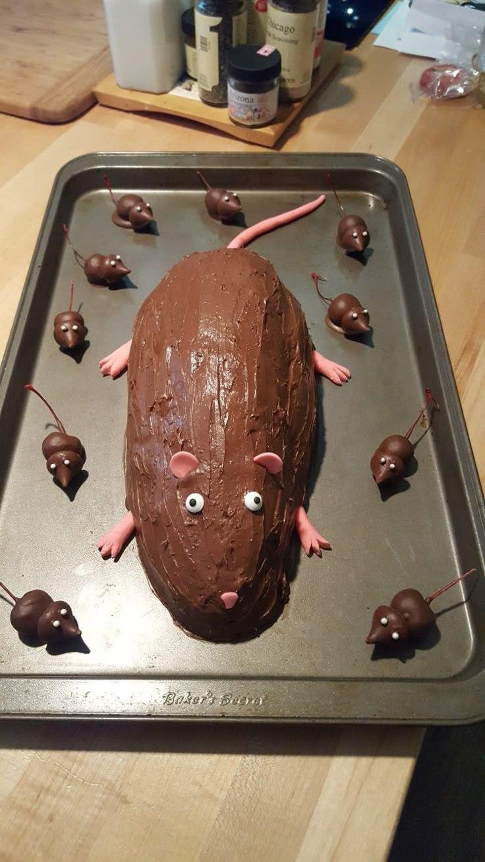 Handmade Chocolate Rat Cake With Cherry Mice - Unique Rodent Dessert ...
