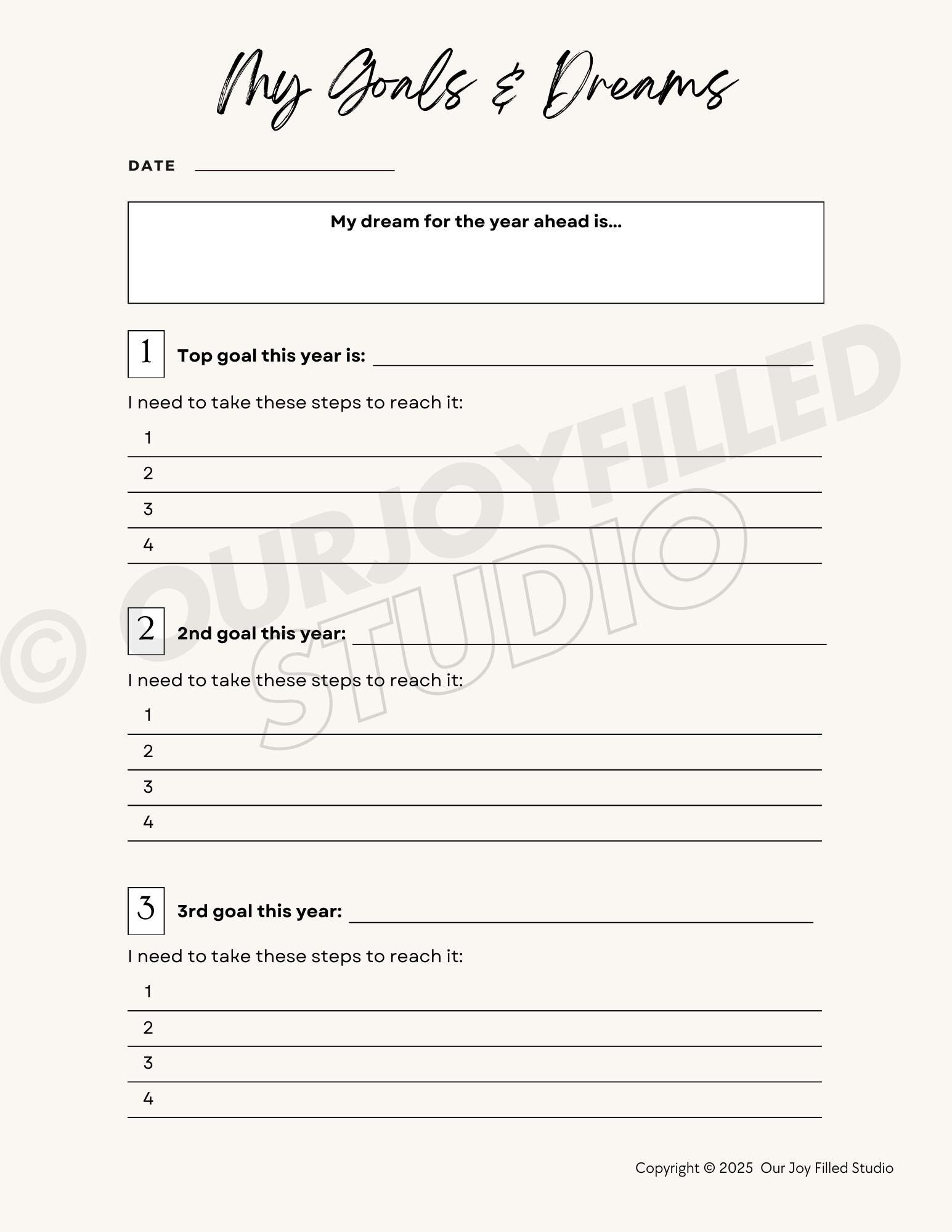 Goal Setting Downloadable New Year Resolutions Printable Goals ...