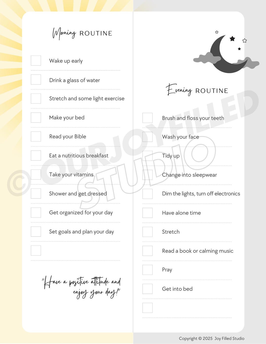 Morning and Evening Routines Printable Daily Planner Checklist AM PM ...