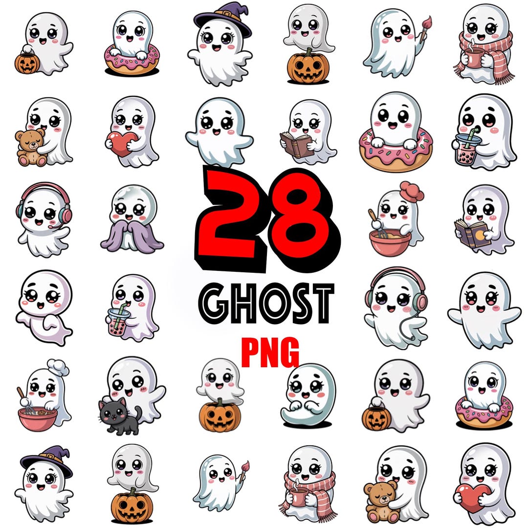 28 Kawaii Halloween Ghost PNG Clipart | Chibi Ghosts Bundle (digital ...