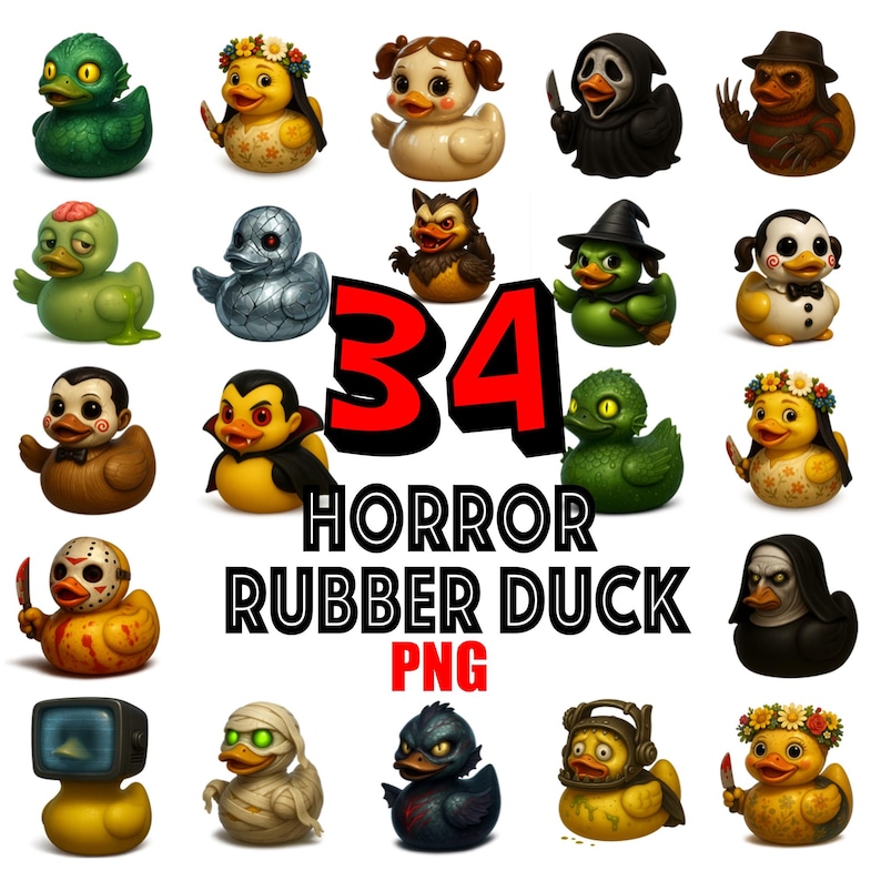 Creepy-cute Horror Rubber Duck PNG Bundle: Halloween Stickers ...