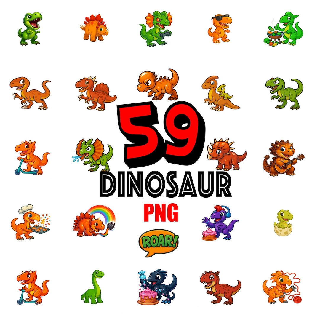 Dinosaur PNG Bundle, Fun Realistic Dino Clipart for Digital Art ...