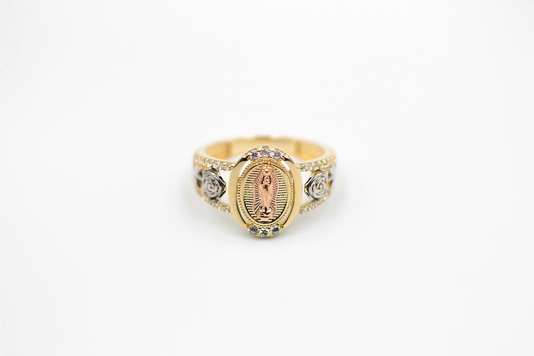 Virgen De Guadalupe Ring 10K 14K Solid Gold Tri Tone Rose Symbol Virgin ...