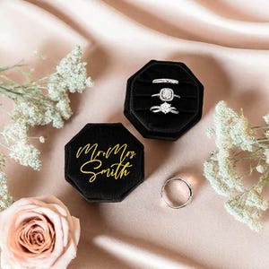 Personalized Wedding Ring Box, Custom Monogram Velvet Ring Box, Modern ...