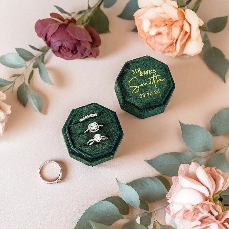 Personalized Wedding Ring Box, Custom Monogram Velvet Ring Box, Modern ...