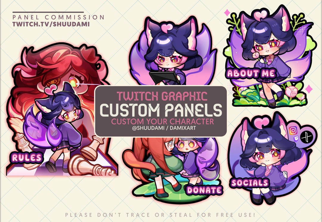 Custom Full Body Chibi Cute Panels or Button Information for Twitch ...