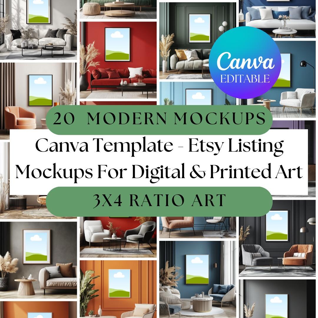 20 Modern Canva Template Frame Mockups - 3x4 Ratio - Etsy Listing ...