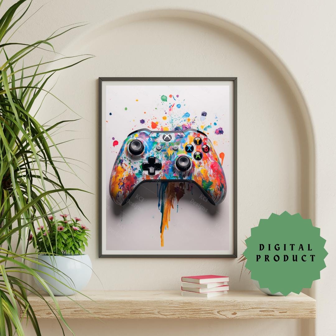 Colorful Gaming Controller X Digital Print - Gamer Bedroom Wall Art ...