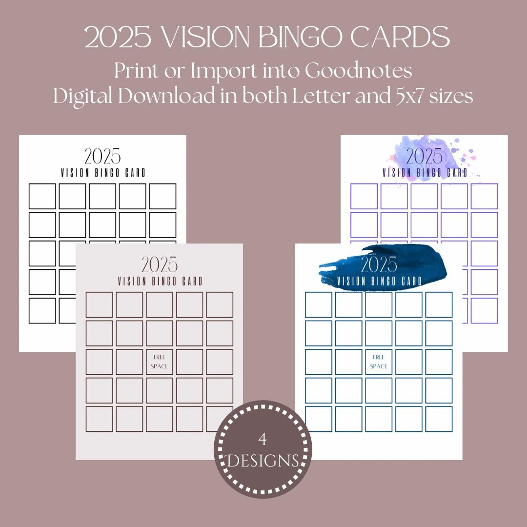 2025 Vision Bingo Card Printable - Fun Goal-setting Tool in 4 Unique ...